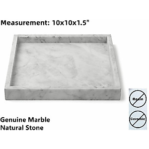 Moreast Real Marble Tray for Bathroom Kitchen, Genuine Natural Stone Decorative Tray on Vanity Dresser Nightstand Desk, 10 x 10 (Grey)