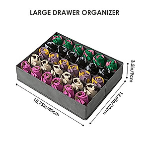 Coorganisers 2 Packs Sock Organizer with Solid Bottom Boards, 30 Cells Underwear Organizer for Women, Cabinet Closet Underwear Drawer Organizer Dividers for Storing Lingerie,Socks,Ties(Gray)