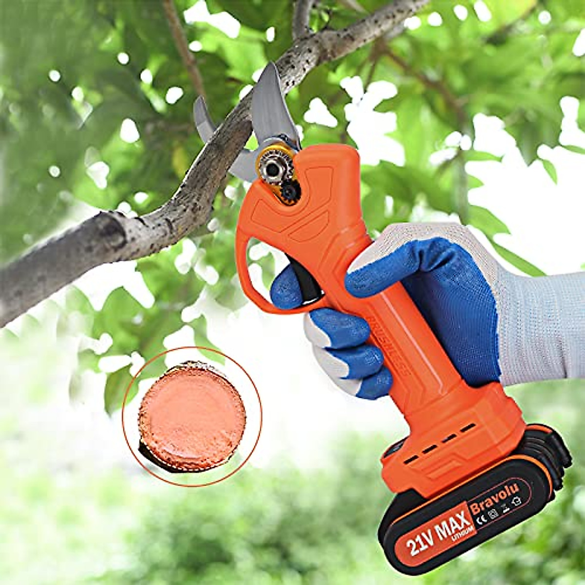 Electric Pruning Shears, Bravolu Professional Power Secateurs Battery Powered, 2 x 2Ah Batteries, Cordless Electric Pruning Shears Equipped With a Brushless Motor-30mm [1.2 Inch] Cutting Diameter