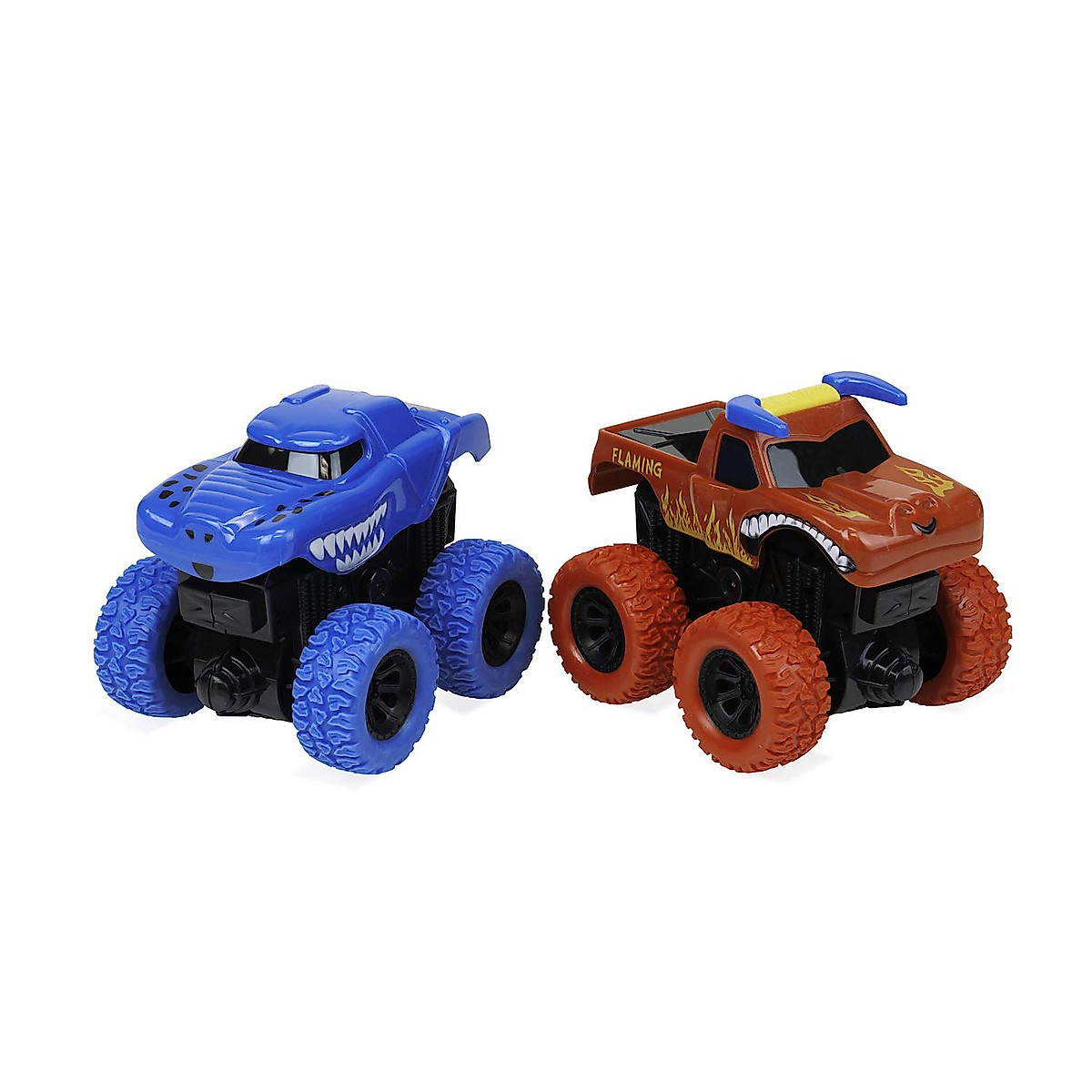 Pack of 2 Friction Powered 4WD Monster Wheel Racer ATV Truck with 360 Backflip Ramp, No Battery Needed, Stunt Racer Cars