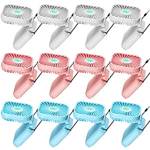 12 Pack Necklace Fans Portable Neck Hanging Fan Mini Fan Handheld Hand Held Fan for Cooling Small Personal Hands Free Fan USB Rechargeable Battery 3 Speed Air Circulatory Fan (Blue, Pink, White)