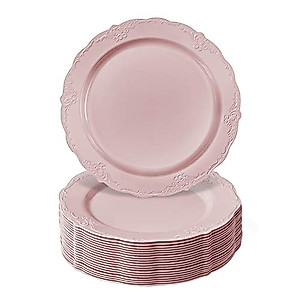 Silver Spoons Disposable Plates For Party - (10 Piece) Heavy Duty Disposable Dinner Set, Pink, Great for Upscaled Wedding, Dining & Serving, Vintage Collection, Blush, Dessert Plates