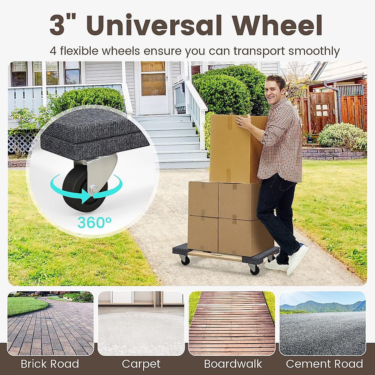 Goplus Furniture Moving Dolly, Heavy Duty Wood Rolling Mover with Wheels for Piano Couch Fridge Heavy Items, Securely Holds 1000 LBS (2 Packs with Handle)