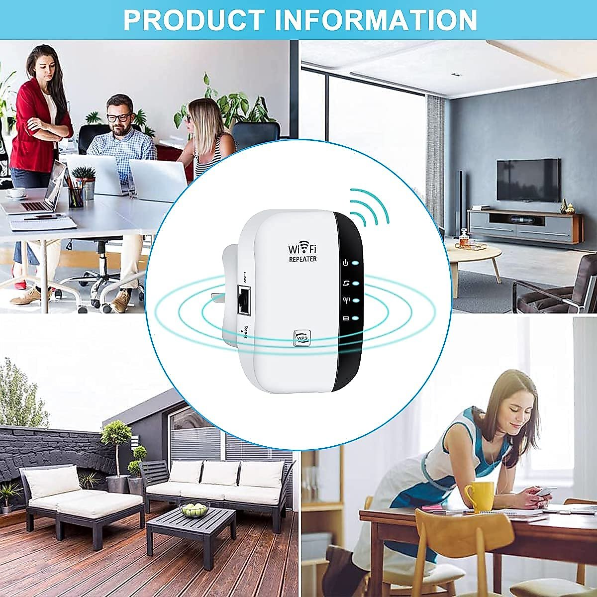 HomeSweety WiFi Extender, Wireless Signal Repeater Booster Up to 6000 sq.ft & 25 Devices, Range Long Amplifier with Ethernet Port, Access Point, 1-Tap Setup, Alexa Compatible N300 Upgraded, black