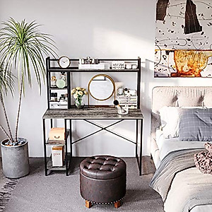 Nost & Host Computer Desk with Hutch & Bookshelf | Home Office Desks with 2-Tier Adjustable Shelves | Sturdy Desk for Writing and Gaming | Easyt o Assemble 47.2 inches Gray