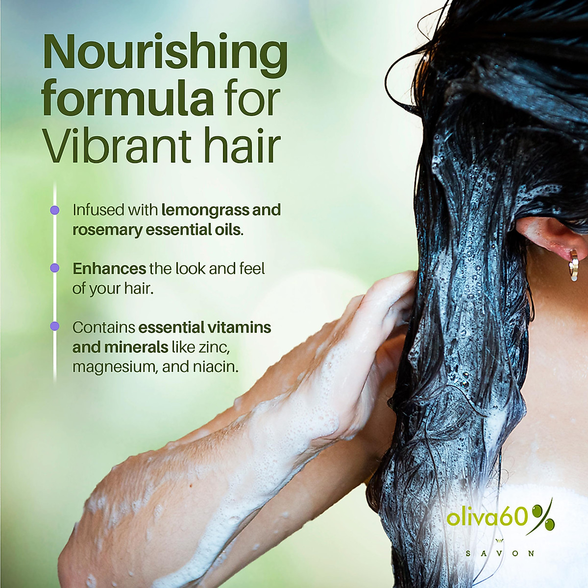 Shampoo Bar Lemongrass Rosemary - Olive, Argan, Macadamia Oil | Sulfate & Paraben Free | Organic Natural Hair Care | 3.5 oz | Shampoo for Oily Hair | No Plastic Waste | Oliva 60