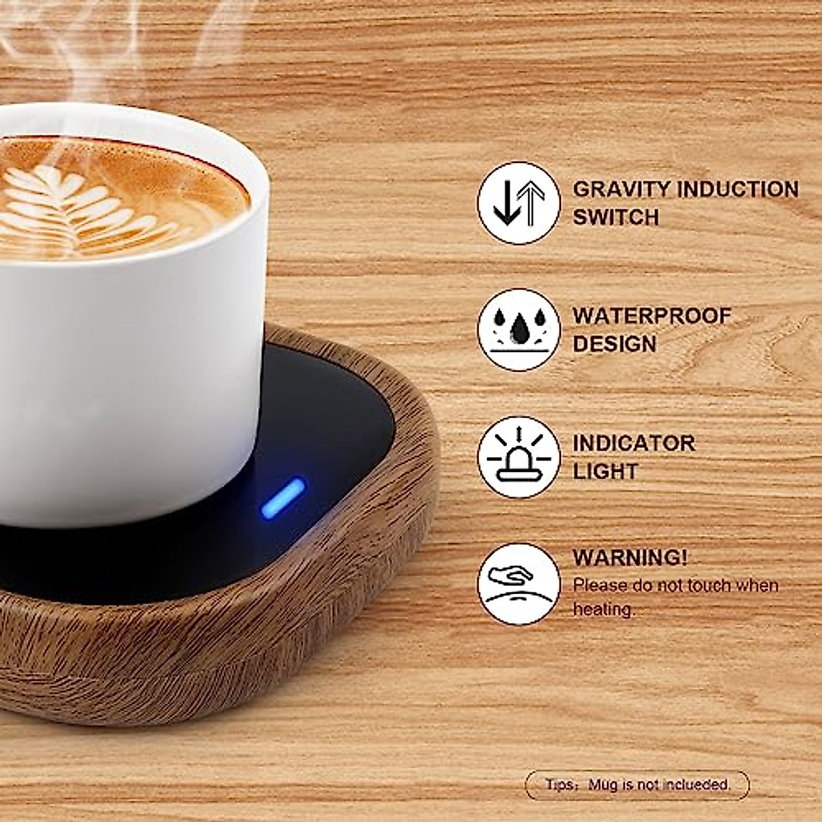 Coffee Mug Warmer Beverage Cup Warmer Gravity-Induction Auto On/Off for Desk Home Office Use for Heating Coffee, Beverage, Milk, Tea and Hot Chocolate (Wood Grain)