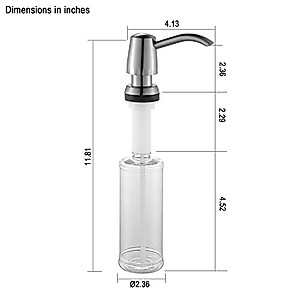 GORDEE Built in Sink Soap/Lotion Dispenser for Kitchen Sink, Engineering Grade ABS Pump Head, Refill from The Top, Countertop with 11.8 OZ(350ML) PET Liquid Soap Bottle, Brushed Nickel