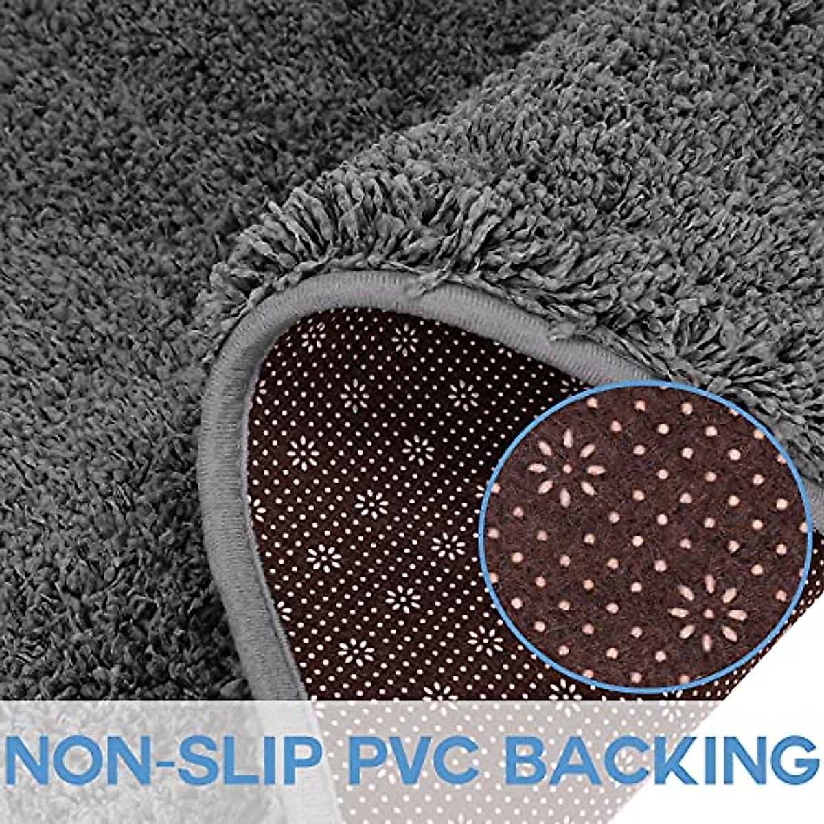 EGYPHY Bathroom Rugs Shaggy Bath Mat, Soft and Absorbent Carpet, Non-Slip Mats Can be Used for Shower, Bathtub, Kitchen, Machine Washable Rug Pad, Plush Microfiber Bath Rugs 17x24 Inches Gray