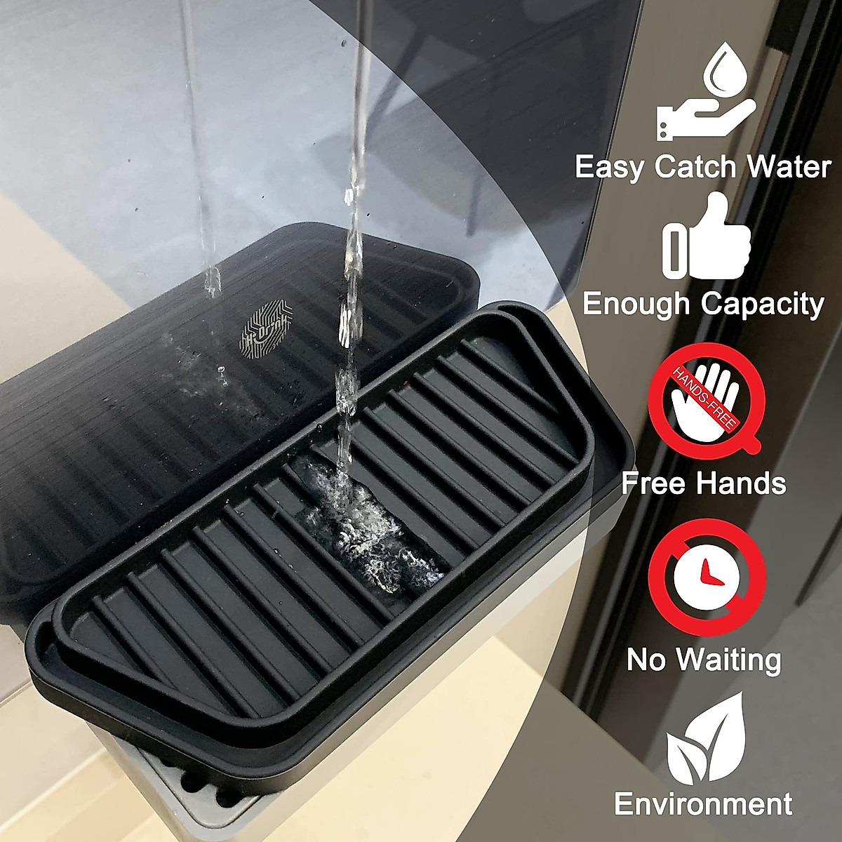 KindGa Refrigerator Drip Catcher Tray,Protector Ice and Water Dispenser Pan,Fridge Spills Water Pad Catch Basin for Drainage 2 Pack (Rectangular,Black)