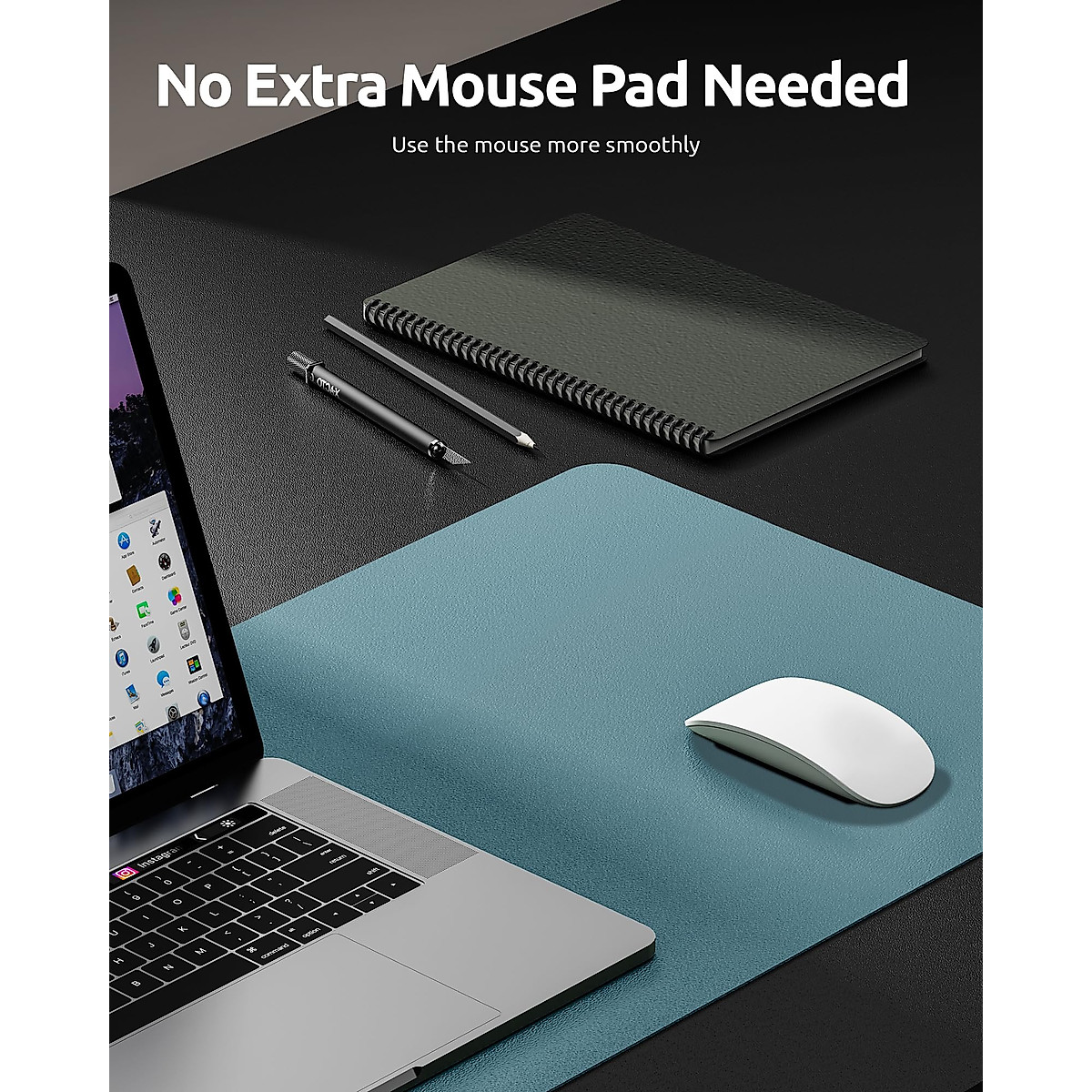 YSAGi Dual-Sided Leather Desk Pad, Office Desk Mat, PU Leather Desktop Protector, Large Mouse Pad, Laptop Desk Pad, Waterproof Desk Writing Pad for Office and Home (23.6" x 13.8", Blue+Grey)