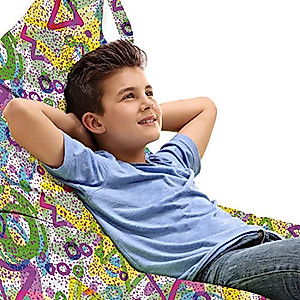 Lunarable Memphis Print Lounger Chair Bag, Retro Style Jumble Shapes Wavy Lines Colorful Watercolor Illustration, High Capacity Storage with Handle Container, Lounger Size, Multicolor