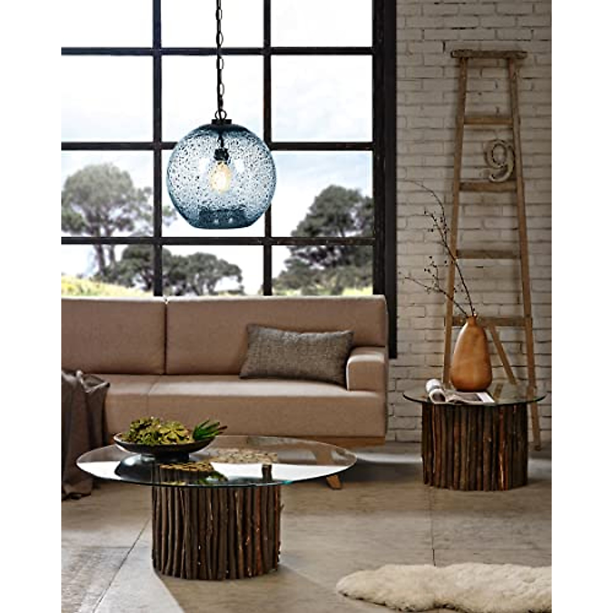 CASAMOTION Pendant Light fixtures Entryway Ceiling Hanging Glass Pendant Lighting Over Dining Room Table Modern Farmhouse Marble Blue Globe Shade lamp Kitchen Island 13" H