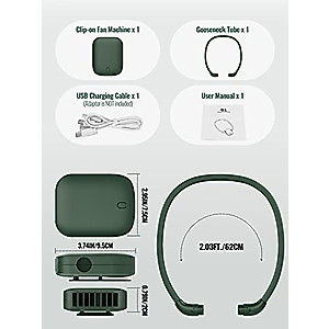 Dadanism Neck Fan, 2-in-1 USB Portable Fan 3 Speeds Rechargeable Hands Free Waist Clip Necklace Fan, Adjustable, Detachable Cooling Desk Fan for Office Outdoor Travel Queue, Green