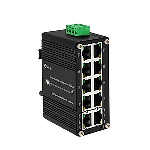 Mini Industrial Switch 10 Ports Gigabit Switch Hardened 10 Port RJ45 10/100/1000Mbps Ethernet Switch Din Rail Mount Outdoor Ethernet Switch, Unmanaged Network Switch (-40 to 176°F) with 12-48V DC