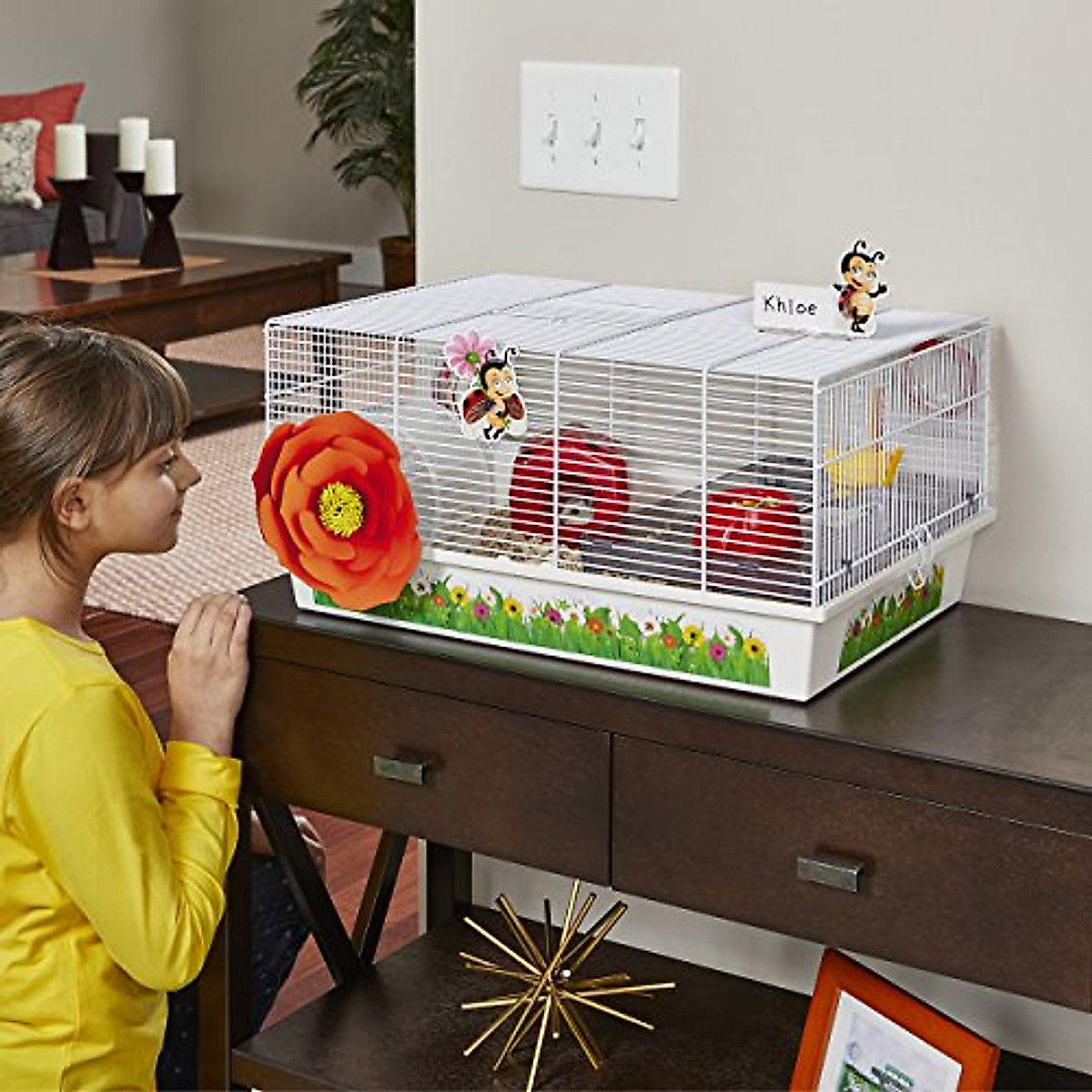 MidWest Homes for Pets Hamster Cage | Lovely Ladybug Theme | Accessories & Decals Included