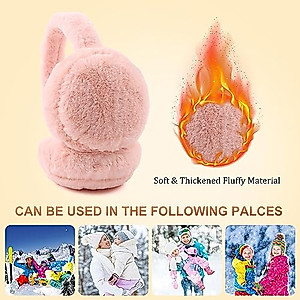 Fluffy Ear Muff for Women Plush Foldable Earmuffs Kids Winter Earmuffs Girls Boys Cold Weather Ear Warmer (Apricot Pink)