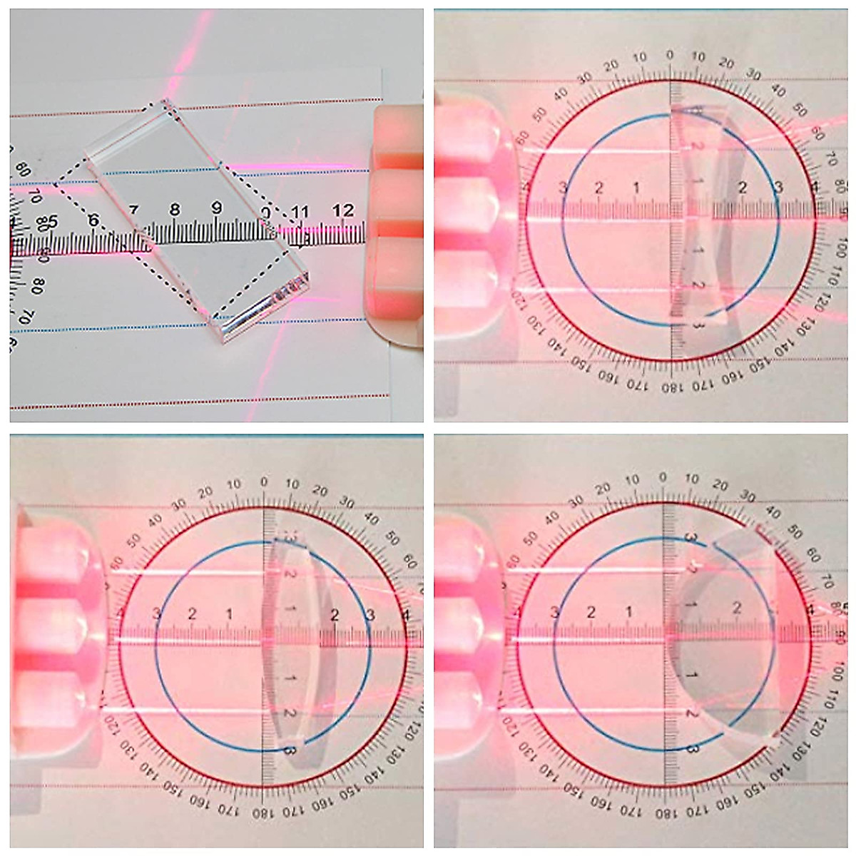 AHANDMAKER 5 Pcs Physical Optical Experiment Set, Acrylic Lens and Prism All Faces Fully Polished for Lab Supplies Physics Teaching (Double Concave, Double Convex, Rectangle, Semicircle)