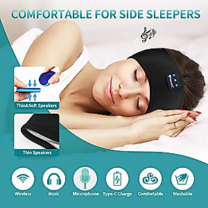 MMUSS Sleep Headphones Wireless Sport Headband with Ultra Thin HD Stereo Speakers, Wireless Music Headphone with IPX6 Waterproof Microphones for Side Sleeper Running Yoga Meditation (Black)