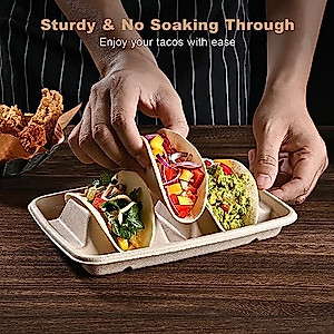 Kzeirm 24PCS Disposable Taco Holders for Party, Premium Paper Taco Plates with Dividers, Fiesta Taco Tray Holder, Taco Stands for 3 Tacos, Taco Tuesday Lazy Susan Taco Bar Serving Set for a Party