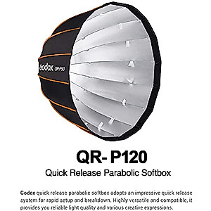 Godox QR-P120 47 Inch Parabolic Softbox Bowens Mount, Quick-Setup Quick-Folding, with Front & Inner Diffuser and Carrying Bag for Godox SL60W VL150 UL150 SL150II SZ150 and Other Bowen Mount Lights…