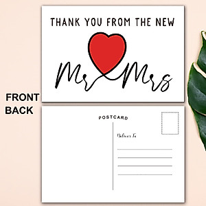 KORTTITALO 50 Wedding Thank You Postcards - Blank Thank You Cards From The New Mr. and Mrs, Double-Sided Thank You Cards for Weddings,Bridesmaid,Bridal Shower,Engagement Party.