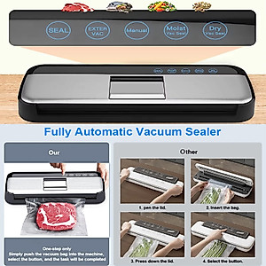Powerful Vacuum Sealer Machine, One-Touch Automatic Food Sealer with 15 Bags, Dry/Moist/Seal/Manual/External Vac, 7MM Heating wire, Compact Easy-Clean for Food Storage and Sous Vide