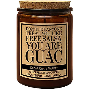 Don't Let Anyone Treat You Like Free Salsa You are Guac, Kraft Label Scented Soy Candle, Huckleberry, Lemon, Vanilla, Glass Jar Candle, Made in The USA, Decorative Candles, Funny and Sassy (Amber)