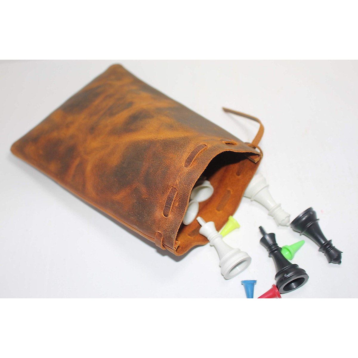 Leather Drawstring Pouch multipurpose Medieval coin waist bag (Vintage Brown, 21 cm x 15 cm)