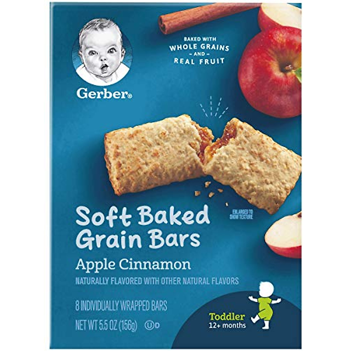 Gerber Soft Baked Grain Bars Variety Pack - 1 Box Apple Cinnamon & 1 Box Strawberry Banana - 8 Individually Wrapped Bars/Box (Pack of 2 Boxes)