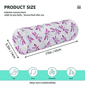 Vnurnrn Purple Red Dragonfly Neck Support Pillow Round Neck Roll Bolster Cylinder Pillow Cervical Pillows Round Neck Pillow for Leg Knee Back Head Support for Work Women Men Traveling Headrest