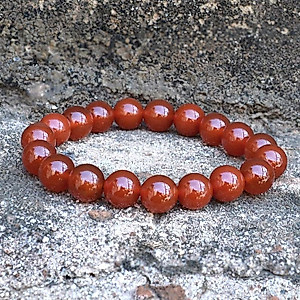 LKBEADS Natural Natural Carnelian 10mm rondelle smooth 7inch Semi-Precious Gemstones Beaded Bracelets for Men Women Healing Crystal Stretch Beaded Bracelet Unisex