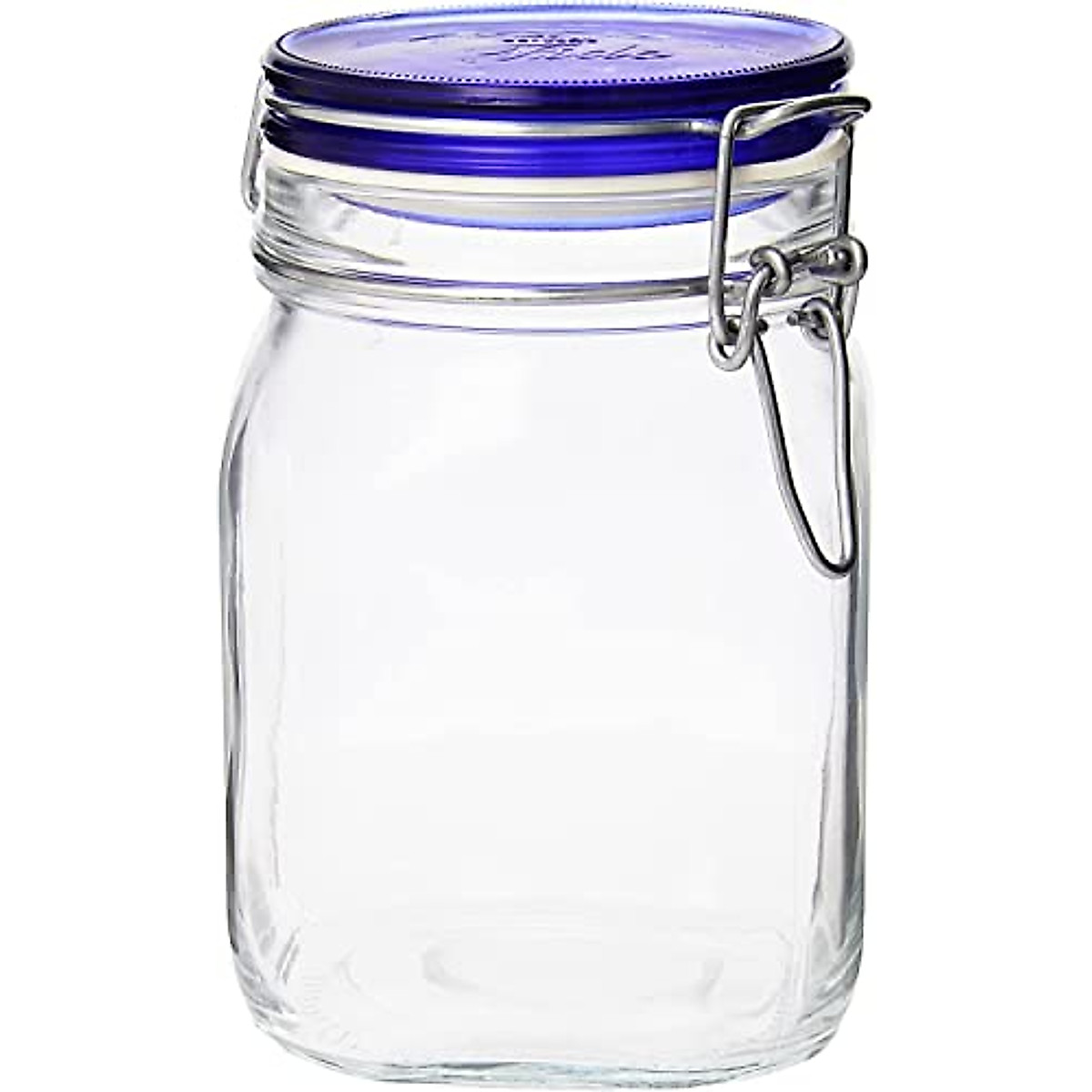 Bormioli Rocco Fido Square Jaw with Blue Lid, 33-3/4-Ounce, 33.75 Ounce, Clear