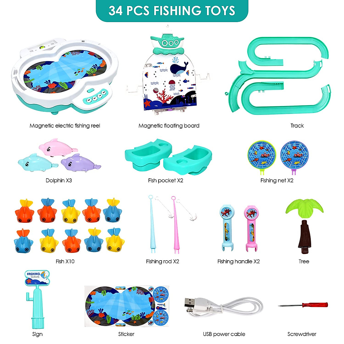 Eapura Fish Game| 3in1 Fishing Game Toys for Kids,34 PCS Fish Games Toys for Kids,Story-Toddler Preschool Learning Toys STEM Toys