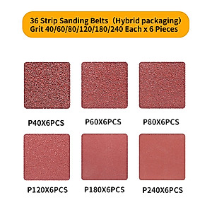 POTUINOM 36 Pack Sanding Belts 1/2X18 Inches(13X457mm)- 6 Each of 40/60/80/120/180/240 Grits Aluminum Oxide Sanding Belt, Best Suitable for Wood Sanding and Levelling