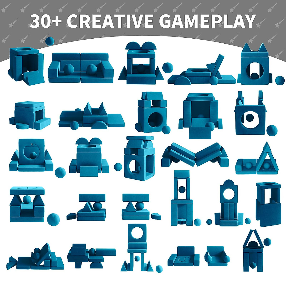 Kids Couch, 12PCS Fold Out Toddler Couch with 2 Balls and Tunnel, Modular Kids Couch for Playroom, Kids Play Couch for Kickball Game, Pitching Game, Over 30 Creative Gameplay Couch for Kids (Blue)