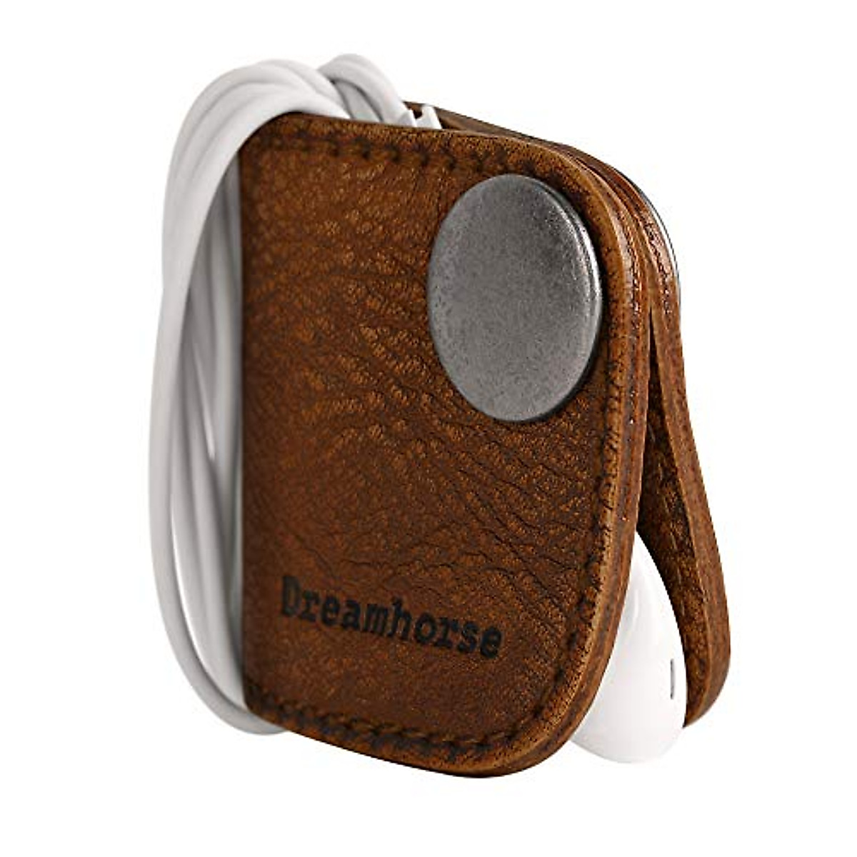 ELFRhino Earphone Organizer Genuine Leather Headphone Headset Earbuds Cord Wrap Winder Cord Manager Cable Winder Holder Keeper Manager Management(Coffee, Pack of 2)