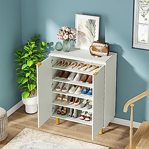 Shoe Cabinet with Doors White Entryway Storage Wood Includes Hardware