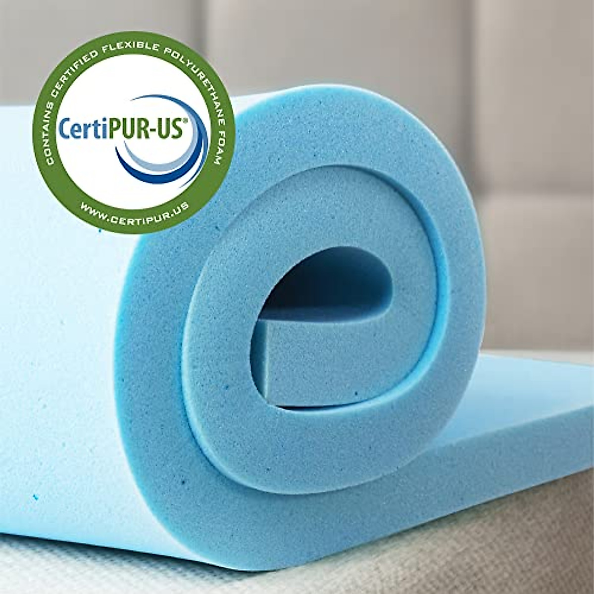 ZINUS 3 Inch Green Tea Cooling Gel Memory Foam Mattress Topper, Cooling Gel Foam, CertiPUR-US Certified, Queen, Blue