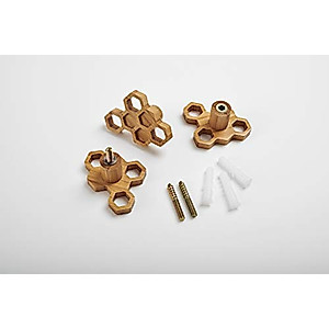 BU Products Honeycomb Wooden Wall Hooks – Set of 3 Wall Mounted Coat Hooks for Hanging Hats, Scarves, Bags, Dog Leads, Towels and More.