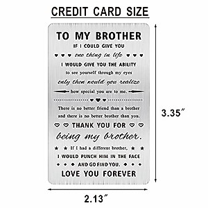 Alotozo Brother Gifts from Sister Funny, No Better Brother Than You Laser Engraved Wallet Inserts, Best Brother Birthday Card, Christmas Small Token for Men Boys Bro