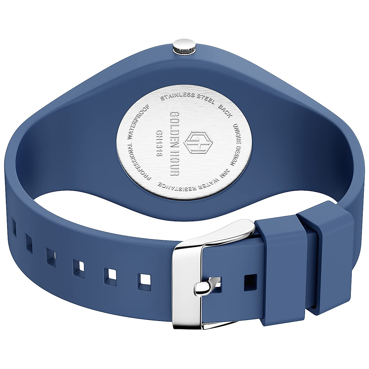 GOLDEN HOUR Waterproof Sports Analog Unisex Watches for Nurse Medical Professionals, Students - Military Time Glowing Easy to Read Dial, Jelly Silicone Strap in Navy Blue