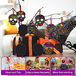 WhatSign Halloween Scratch Art Crafts for Kids 24Pcs Magic Rainbow Scratch Paper Halloween Party Games for Kids Adults Halloween Ornaments DIY Craft Decorations Halloween Party Favors Supplies