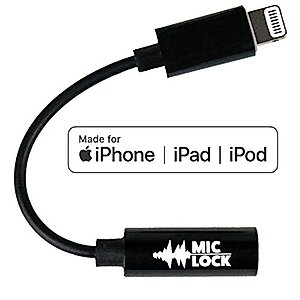 Mic-Lock Lightning with Sound Pass - Audio and Data Security Privacy Protector - Lightning to 3.5mm Headphone Adapter (Single Pack)