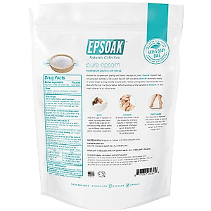 Epsoak Epsom Salt 2 lb. Magnesium Sulfate USP. (Qty. 1 x 2lb. Bags) Resealable Epsom Salt Bulk Bags Unscented, Made in The USA, Cruelty-Free Certified
