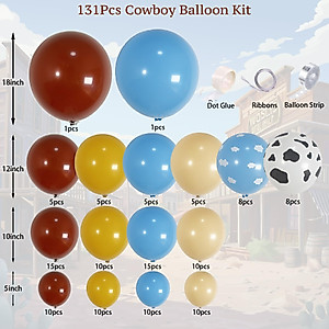 ECEAE Cowboy Theme Balloon Arch Garland Kit, 131Pcs Brown, Nude, Mustard Yellow, Blue, Cloud Print and Cow Print Balloons for Baby Shower, First Rodeo Birthday, Farm Party, Toy Theme Decorations