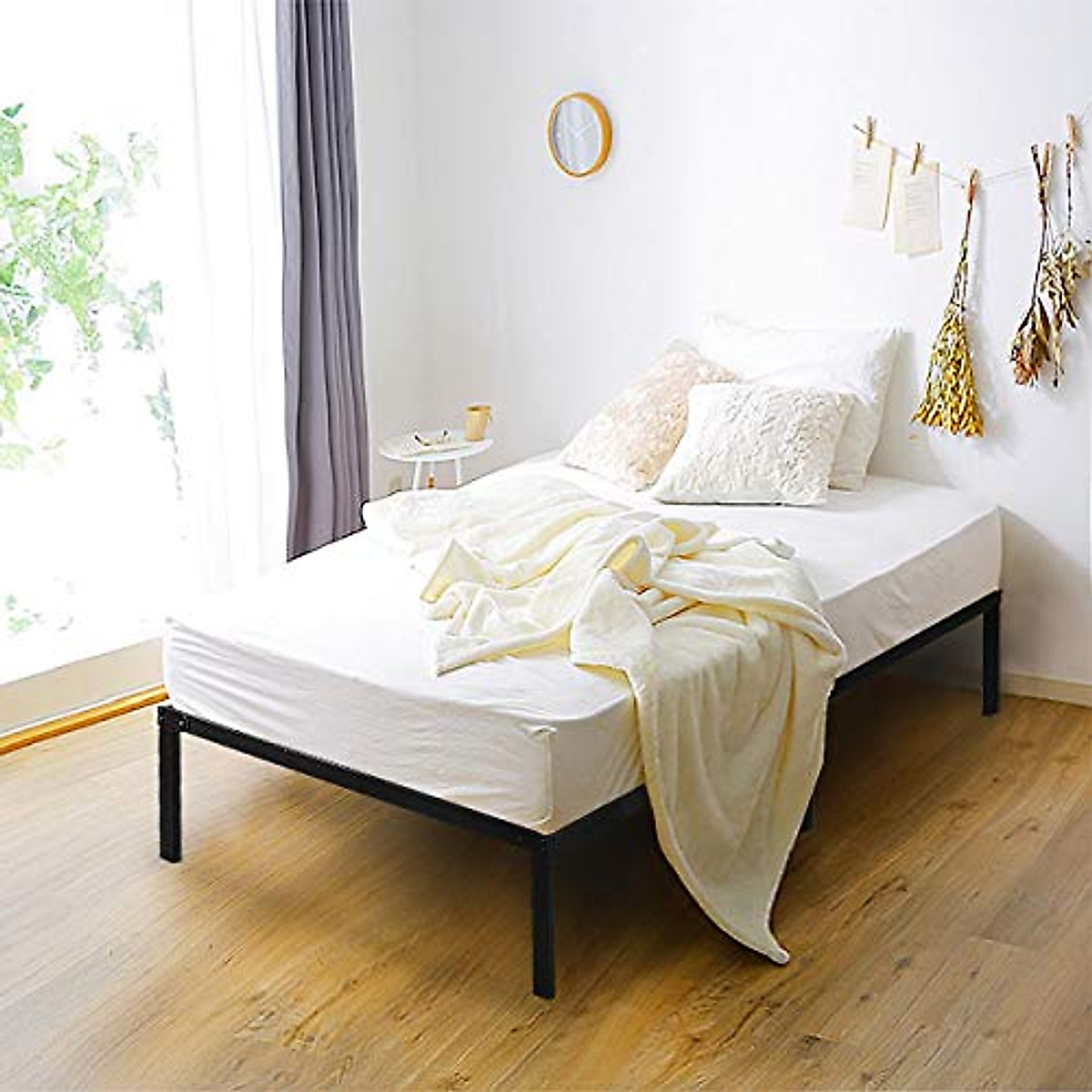 HAAGEEP Black Twin Metal Bed Frame No Boxspring Needed 14 Inch Beds Frames with Storage for Kids Girls Boys, at