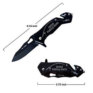 Lucky Fishing Knife - Fisherman Gifts for Men - Engraved Pocket Knife - Gift Idea for Fishers - Fisherman Gifts for Husband, Friend, Dad, Grandpa, Coworker - Father's Day, Christmas Gift (Lucky Knife)