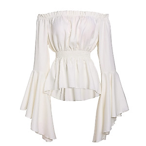 Vibsion Womens Renaissance Victorian Costume Medieval Dress Trumpet Sleeve Plus Size Ren Faire Shirt and Skirt S/M