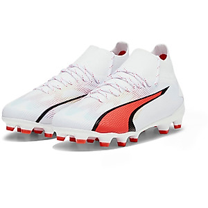 PUMA Ultra Pro Firm Ground/Artificial Ground (Little Kid/Big Kid) Puma White/Puma Black/Fire Orchid 2 Little Kid M